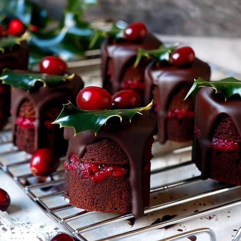 Chocolate Cranberry Christmas Mini Cakes